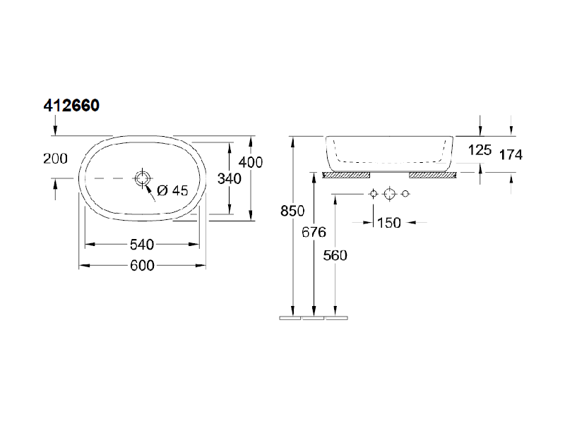Villeroy & Boch Architectura umyvadlo na desku 60x40 cm, s přepadem ...