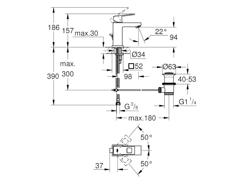 Grohe Eurocube Páková umyvadlová baterie, chrom - 23127000 | KOUPELNY-CZ.cz