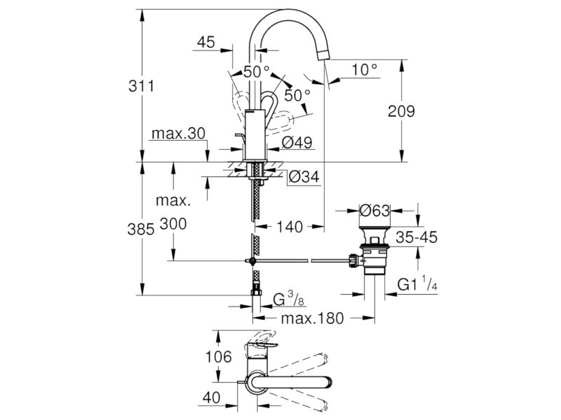 Grohe Start Loop Umyvadlová baterie s výpustí, chrom - 23780000 ...