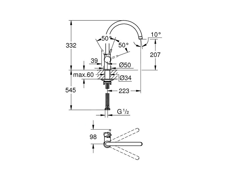 Grohe BauClassic Dřezová baterie, chrom - 31234001 | KOUPELNY-CZ.cz