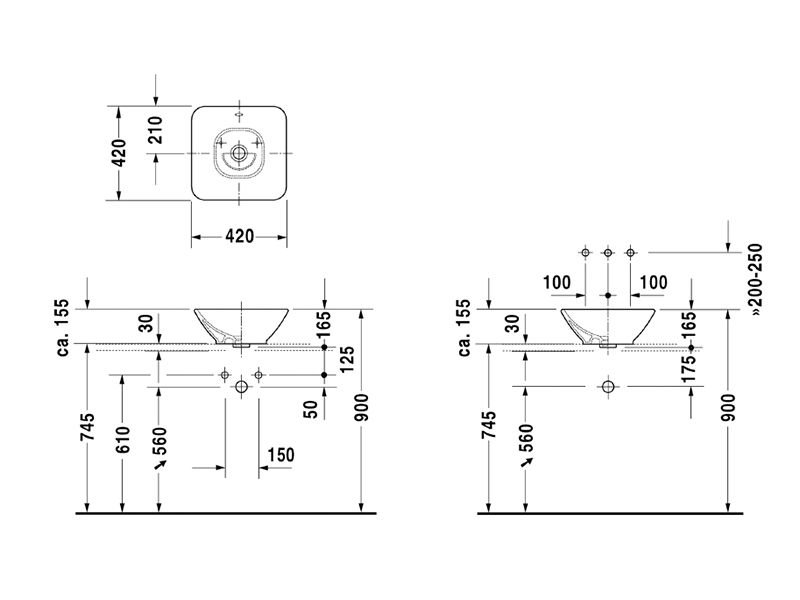 Výprodej vzorku - Duravit Bacino umyvadlo na desku 42x42 cm, bez otvoru ...