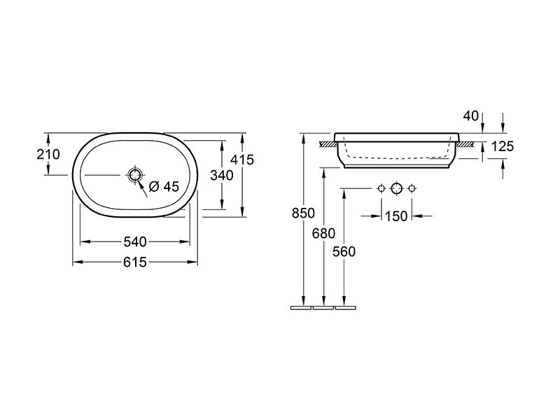 Villeroy & Boch Architectura umyvadlo zápustné 61,5x41,5 cm, bez otvoru ...